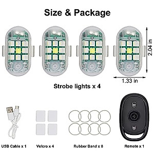 QVEVDACAR 4Pcs LED Anti-Collision Lights With Remote, 7 Colors USB Rechargeable Flashing Lights Wireless Led Strobe Lights for Cars Drone Aircraft Motorcycle Bike Emergency Warning Signal Lights