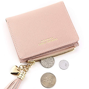 Buvelife Wallet for Women Small Compact Wallet Bifold, RFID Wallet Credit Card Holder Mini Bifold Pocket Wallet (Crosshatch Pink)