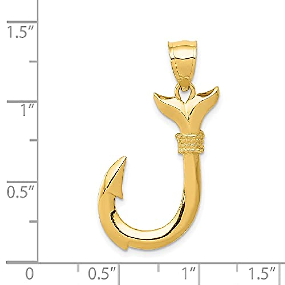 IceCarats 14K Yellow Gold Whale Tail Fish Mermaid Hook Necklace Charm Pendant 33mm x 15mm Only