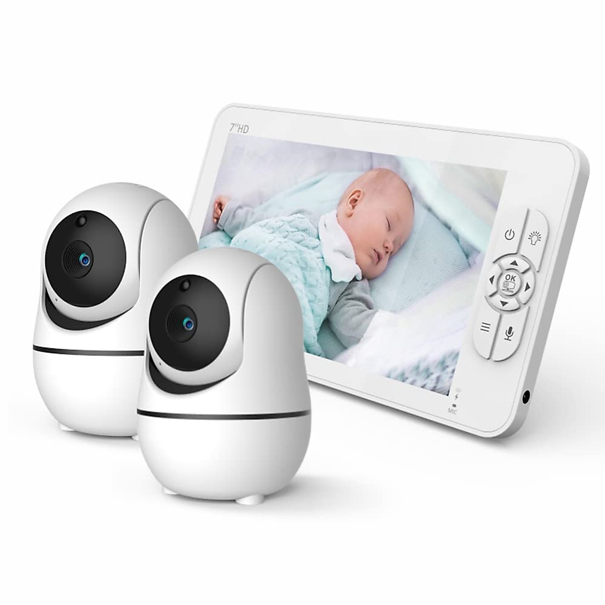 GUAZI STORE Baby Monitor, 7-inch Large Screen,Baby Monitor with Camera Audio Split Screen, Rotating Camera, Two-Way Talk, Temperature Monitoring,Baby 2 Camera,Automatic Night Vision, Lullaby.…