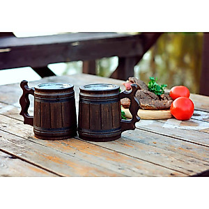 MyFancyCraft Gifts for Men Handmade Beer Mug Oak Wood Stainless Steel Cup Box Natural 0.3L 10oz Classic Brown