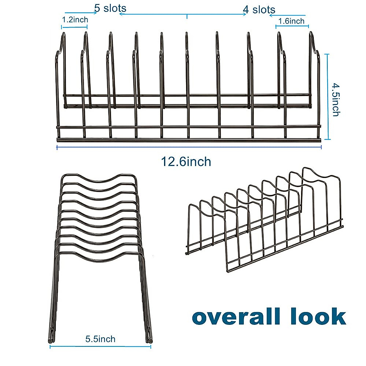 lonpute Pot Lid Organizer, Pot Lid Rack Holder, Rest Cutting Board, Bakeware, Pots & Pans, Serving Trays, Reusable Containers in Cabinet Pantry, Stainless Steel