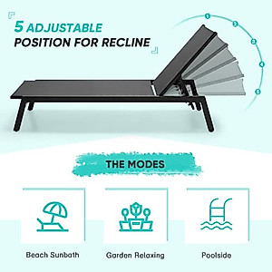 Erinnyees 2PCS Outdoor Chaise Lounge, Aluminum Patio Lounge Chair with Wheels, All-Weather Five-Position Adjustable Reclining Chair, for Patio Pool, Deck, Beach, Yard