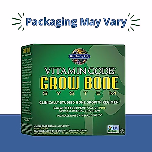 Garden of Life Calcium Supplement - Vitamin Code Grow Bone Made with Whole Foods, Strontium, Magnesium, K2 MK7, Vitamin D3 & C Plus Probiotics for Gut Health, 30 Day Supply