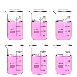 Labvida 6pcs of Vol. 250ml Griffin Tall Form Glass Beakers with Printed Graduation,3.3 Borosilicate,LVA033