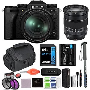 FUJIFILM X-T5 Mirrorless Camera with 16-80mm Lens (Black) Bundle with Extra Battery, Monopod, 72MM 3PC Filter Kit & More (10 Items) | USA Authorised with Fujifilm Warranty | Fuji x-t5