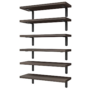 WOPITUES Floating Shelves Set of 6, Wood Rustic Farmhouse Shelves for Wall Decor, Bathroom Shelves, Book Shelves for Living Room-Dark Brown