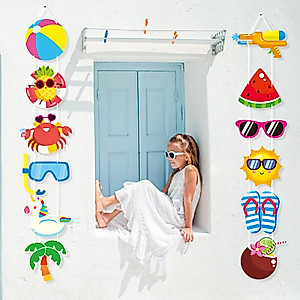 Summer Pool Hanging Banner Party Decorations Supplies Beach Luau Hawaii Holiday Door Porch Sign Cutouts Cool Summer Garden Hanging Banner for Boys and Girls Birthday Party Supplies Wall Door Party