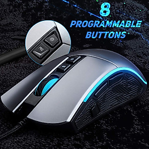 OptiCase RGB Light Ergonomic Gaming Mouse Wired for PC Mac Laptop Computer USB, Cool LED Optical Gamer Mice, IN001