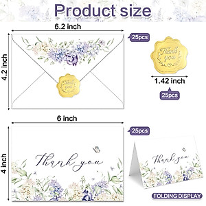 BYBOUS 25 Wedding Thank You Cards with Envelopes, Watercolor Floral Wildflower Butterfly Thank You Greeting Cards for Wedding Baby Shower Bridal Shower Birthday 4x6 Inch, bulk