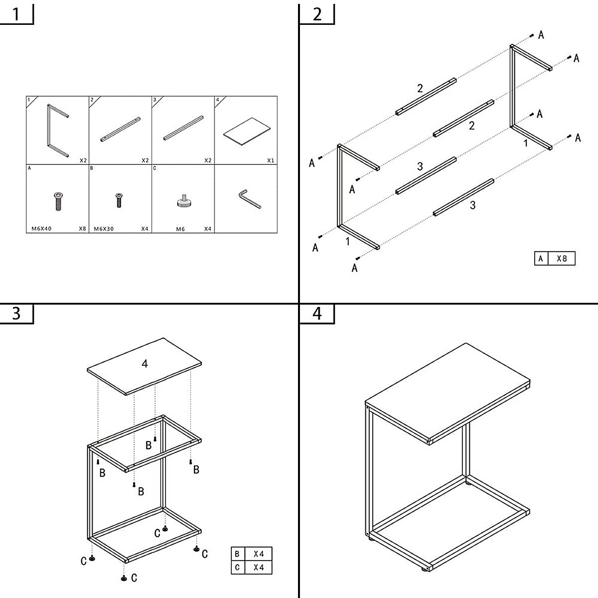 Coral Flower End Table, Side Table, TV Tray, C Shaped Snack Table with Metal Frame, Rolling Casters, Industrial, for Living Room, Bedroom,Light Walnut