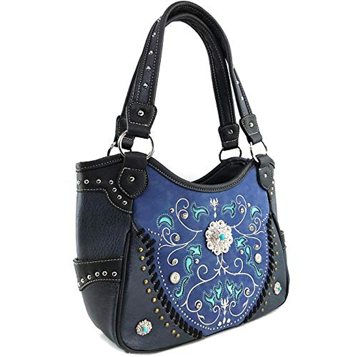 Zelris Spring Bloom Western Concho Women Conceal Carry Tote Handbag Purse Set (Blue)