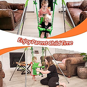 Toddler Swing, Swing for Baby with Safety Belt Seat and Foldable Metal Stand, Infant Swing Set for Backyard Indoor Outdoor Play, Baby Swing for Toddlers Age 1-3 at Home