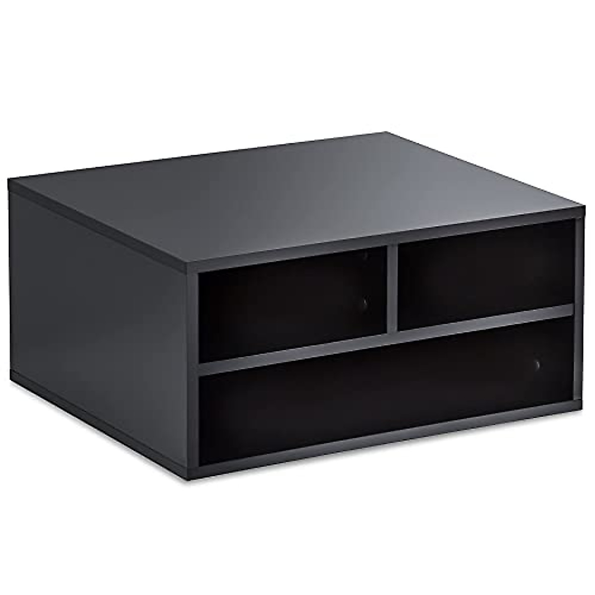 FITUEYES Large Printer Stands with 3 Storage Compartments, Desktop Paper Organizer Shelf for Home Office, 2-Tier Printer Riser, Black, 18.9" L x 15.7" W x 8.7" H