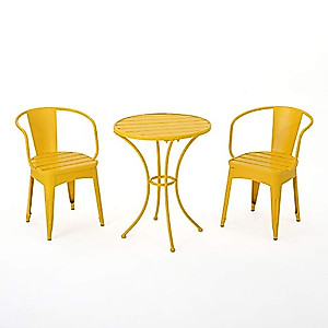Christopher Knight Home Colmar Outdoor Iron Bistro Set, 3-Pcs Set, Matte Yellow