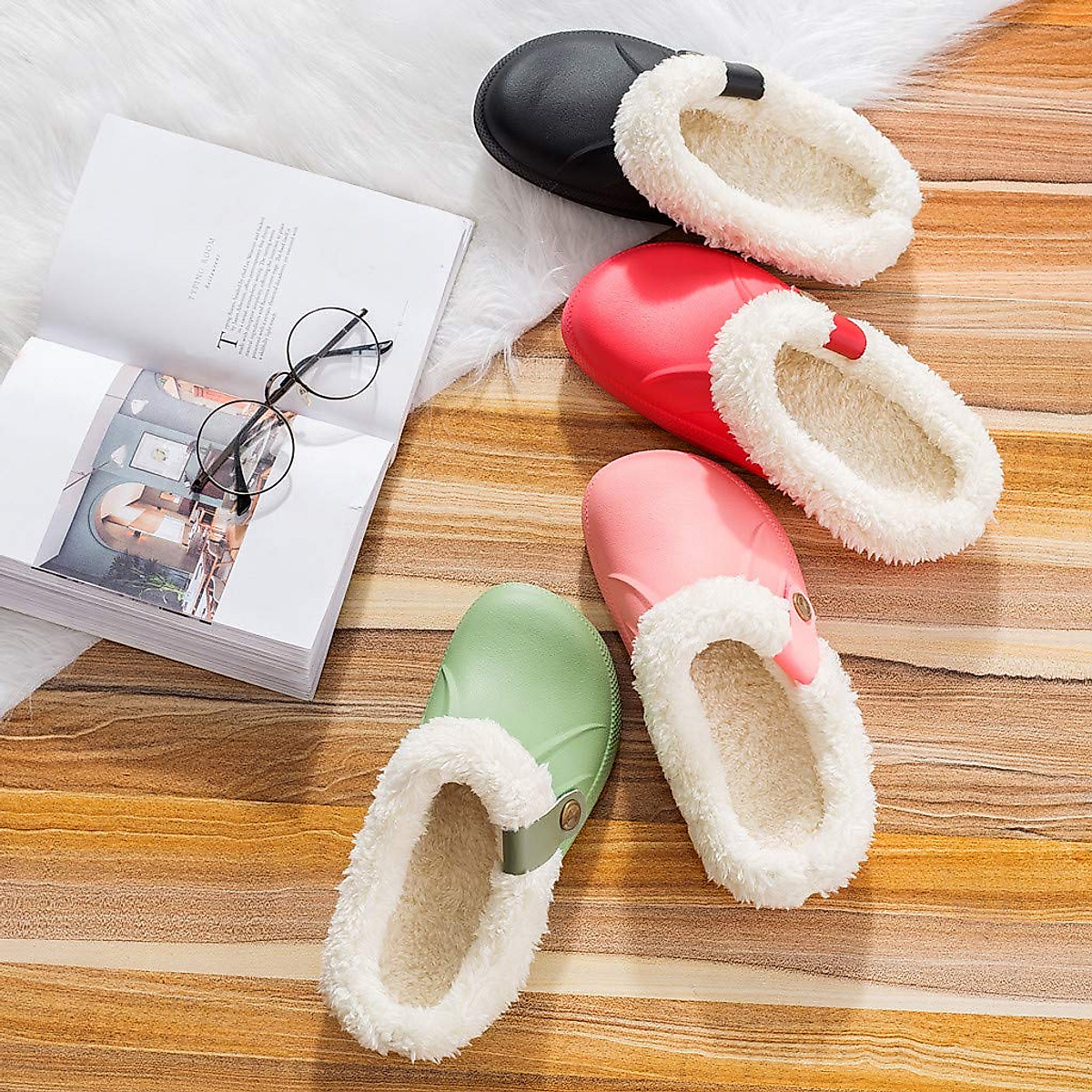 TooTu Waterproof Slippers Women Men Plush Lined Clogs Winter Garden Shoes Warm House Slippers Indoor Outdoor
