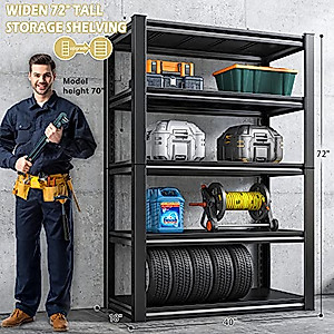 REIBII Metal Garage Shelving Heavy Duty Garage Storage Shelves, Large Wide Adjustable 5-Tier Storage Shelves, Heavy Duty Shelving Unit for Garage Pantry 2050 LBS Capacity, 4 Pack, Black