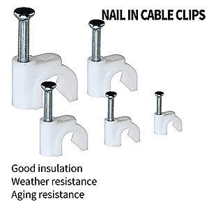 Bonsicoky 200Pcs Nail Cable Clips with Steel Nail, 7mm White Cable Wire Management Clips for Ethernet Cable, Telephone Cable, TV Wire Cable, Print Cable