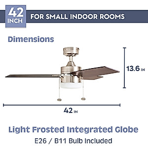 Prominence Home Reston, 42 Inch Modern Farmhouse LED Ceiling Fan with Light, Pull Chain, Dual Mounting Options, Dual Finish Blades, Reversible Motor - 51014-01 (Brushed Nickel)