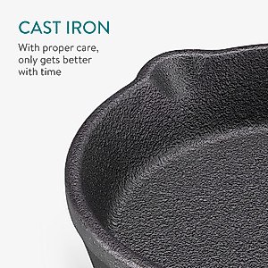 Navaris Mini Cast Iron Skillet with Wooden Base (Set of 4) - Cast Iron Frying Pan Mini Skillet with Protective Wood Base - Heavy Duty Metal Skillet Weighing 426g