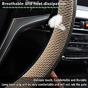 Achiou Steering Wheel Cover Microfiber Leather and Viscose, Breathable Mesh Universal 14.5-15 inch, Refreshing and Comfortable
