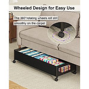 Fokyfok 2 pack Under the Bed Storage Containers,36" Underbed Storage with Wheels,Under Bed Shoe Storage,Under Bed Rolling Storage,Large Under Bed Storage,Underbed Drawers,Underbed Storage with Lid