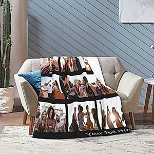 UMBOLIBOGO Custom Blanket Family Picture Personalized Photos Text Collage Customized Picture Throws Blankets for Couple Lover Adults Family Birthday