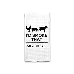CANARY ROAD Custom I'd Smoke That Grilling Towel | Personalized Kitchen Towel | Men Grilling Gift | Wedding Gift | Personalized Dish Towel | Barbecue Gift | Mens Kitchen Gift