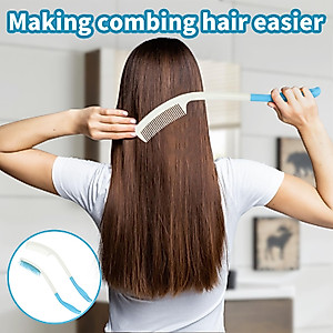 Kesywale Long Reach Handled Comb and Hair Brush Set for Elderly and Hand-Disabled People, Not Need to Lift Hand (Blue)