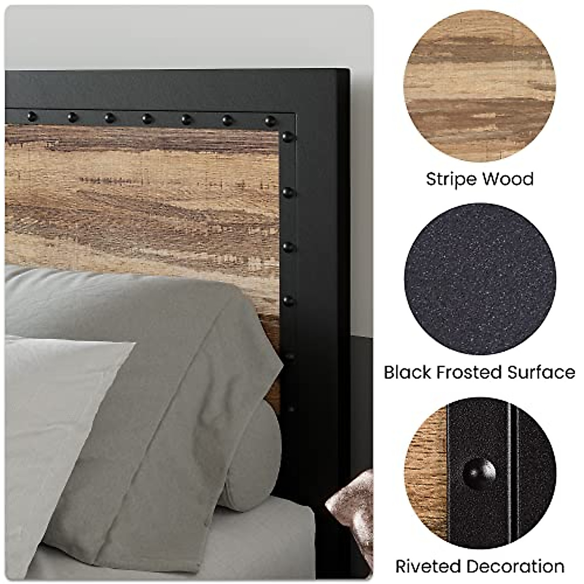 SHA CERLIN Heavy Duty Metal Bed Frame Queen Size, Platform Bed Frame with Wooden Headboard Footboard, 13 Strong Metal Slats Support, No Box Spring Needed, Mattress Foundation, Easy Assembly