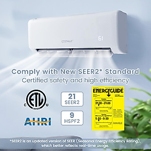 COSTWAY 18,000 BTU Mini Split Air Conditioner, with Heat Pump, 21 SEER2 Inverter Split AC Unit with 24H Timer, Auto Clean, Remote Control & Installation Kit for (18000BTU, 208-230V, 21 SEER2)