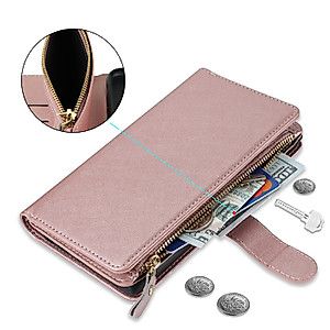 iCoverCase for Samsung Galaxy Note 20 Ultra Wallet Case with Card Holder for Women, Crossbody Lanyard Strap Kickstand PU Leather Case with Zipper Pocket Credit Card Slots Cover (Rose Gold)