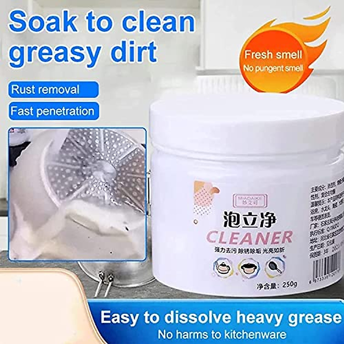 Foam Rust Remover Kitchen All-Purpose Cleaning Powder, 2023 Kitchenware Cleaning Agent, Kitchen Clean All Purpose Cleaning Foam, Multi-Purpose Foam Cleaner Rust Remover, Soak to Clean Greasy Dirt (1Pcs)