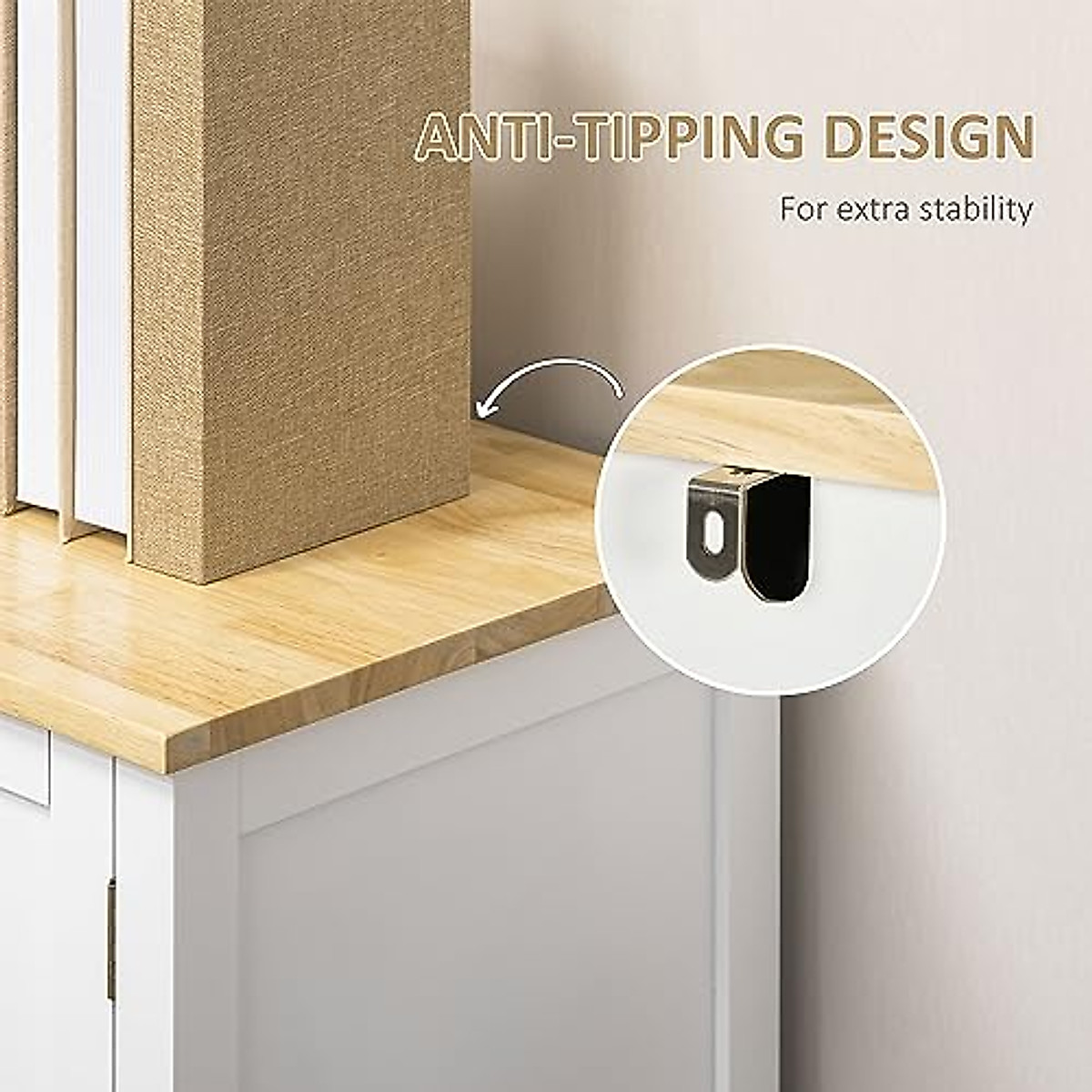 HOMCOM Sideboard Buffet Cabinet, Retro Kitchen Cabinet, Coffee Bar Cabinet with Rubber Wood Top, Drawers, Adjustable Shelves for Living Room, Entryway, White