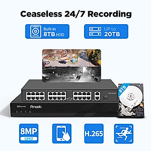 PANOOB 32 Channel PoE Security Camera Systems, 4K/8MP NVR w/8TB HDD - 24pcs 4K 8MP(3840x2160) 3.6mm HD Human Detection Wired Surveillance IP Cameras for 24/7 Business Video Audio Recording