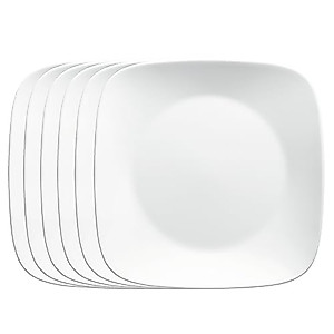 Corelle Vitrelle 6-Piece Salad Plates Set, Triple Layer Glass and Chip Resistant, Lightweight Square 9-Inch Plates, White