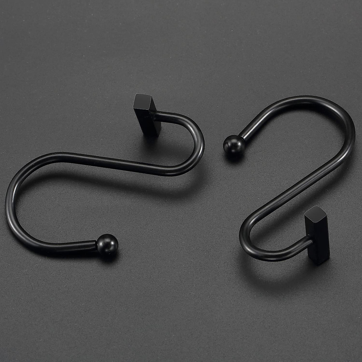 Black Shower Curtain Hooks, Rust Proof Shower Curtain Rings for Bathroom, CHICTIE Modern Metal Decorative Shower Hooks Hangers for Shower Curtain Rod, Square T Bar Shape Set of 12