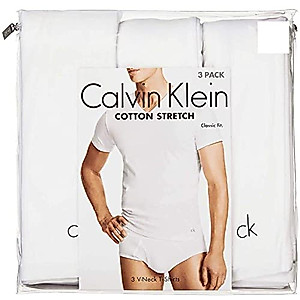 Calvin Klein Cotton Stretch V-Neck, Classic Fit T-Shirt, Men's (3-pack) (White or Black) (White, Medium)