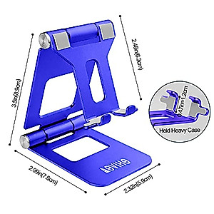 Aoviho Adjustable Cell Phone Stand Foldable Phone Holder - Aluminum Portable Phone Stand for iPhone 13 12 11 Pro X XR XS Max 8 7 6 Samsung Android Desk Decor (Blue)