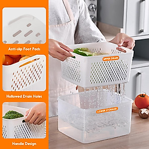 GSAFEME 4 PCS Large Fruit Containers for Fridge with Handle - Leakproof Food Storage Containers with Removable Colander for Salad Berry Lettuce Vegetables Meat Keeper