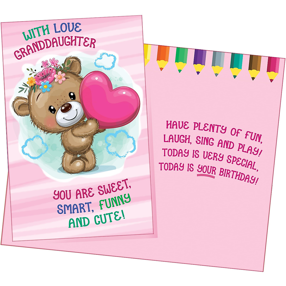 Chuck's Card-O-Rama - Birthday Card For Granddaughter - Made in USA - Why Pay More? - Large Card Opens to 10" x 7.75" - Extra Thick Paper - 95363