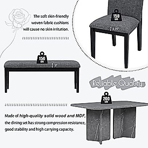 Lifeand 6-Piece Modern Style Set with Faux Marble Table and 4 Upholstered Dining Chairs & 1 Bench,Gray, Grey