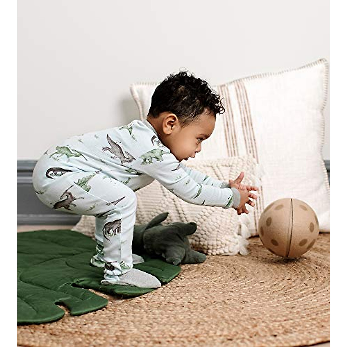 Burt's Bees Baby babyboys Unisex Pajamas, Zipfront Nonslip Footed Pjs, Organic Cotton Baby and Toddler Sleepers, Happy Herbivores, 18 Months US