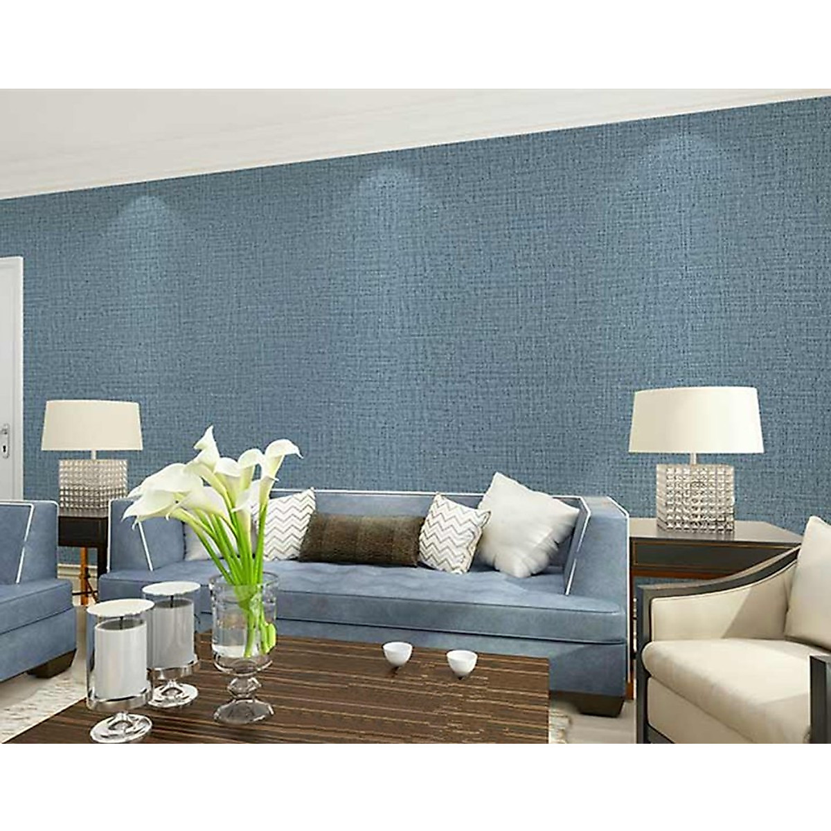 Yija Self-Adhesive Linen Blue Pattern Waterproof Shelf Drawer Liner Cabinet Sticker，Wallpaper 15.6Inch by 98Inch