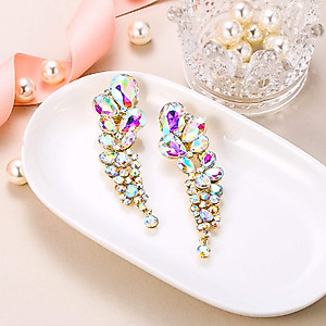 EVER FAITH Women's Austrian Crystal Tear Drop Clip-on Dangle Earrings Iridescent Clear AB Gold-Tone