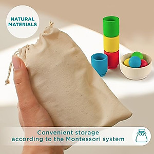 Ulanik Balls in Cups Starter Kit Toddler Montessori Toys for 1+ Year Old Kids Wooden Matching Game for Learning Color Sorting and Counting — 4 Balls, 1.18 in