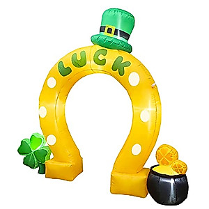 SEASONBLOW 7 Ft Inflatable St. Patrick's Day Lucky Horseshoe Arch Archway with Shamrock and Gold Pot Decoration LED Light Up for Home Yard Lawn Garden Indoor Outdoor