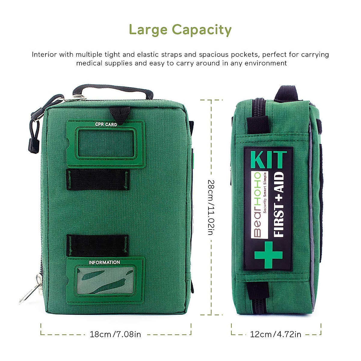 Bearhoho 11''x7'' Big Size Survival First Aid Kit Empty Emergency Trauma Bag Medical Kit with Labeled Compartments for Boat Car Camping Hiking Travel & Backpacking