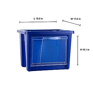 Rubbermaid Medium All-Access Tote with Lids, Pack of 2, Stackable Storage Bins with Clear Drop-Down Door and Carry Handles, Closet Organization Containers, Blazer Blue With Clear Door