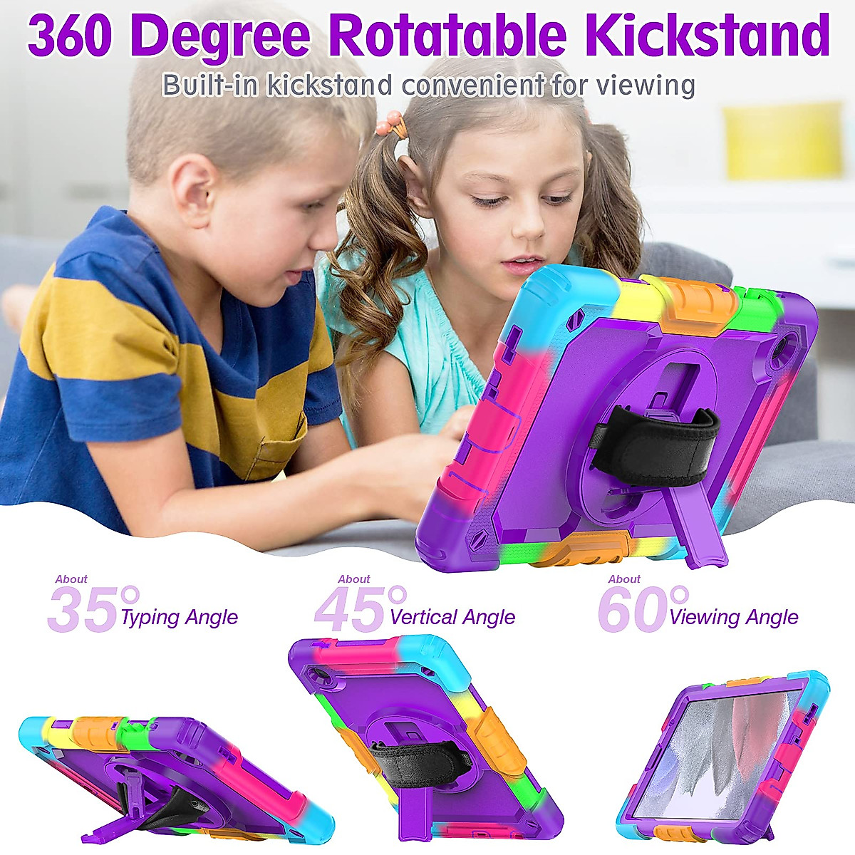 ausleben Case for Samsung Galaxy Tab A7 Lite case 8.7 inch 2021 SM-T220/SM-T225.Full Body Protection Case with Built-in Screen Protector Pen Holder [360 Rotating Hand Strap] (ColorfulPurple)